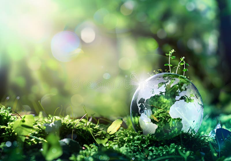 Crystal Globe with Greenery: Earth Sustainability Stock Illustration ...