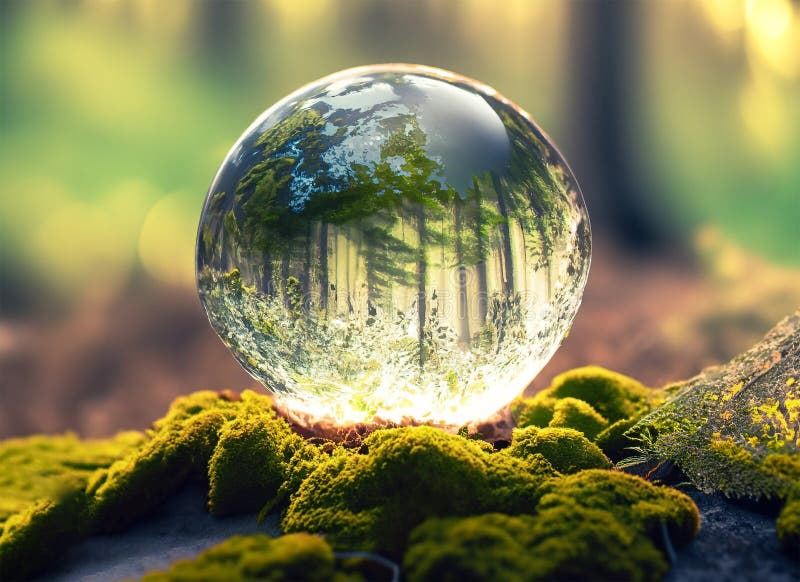 Crystal Globe on Moss in a Forest - Environment Concept. Generated AI ...