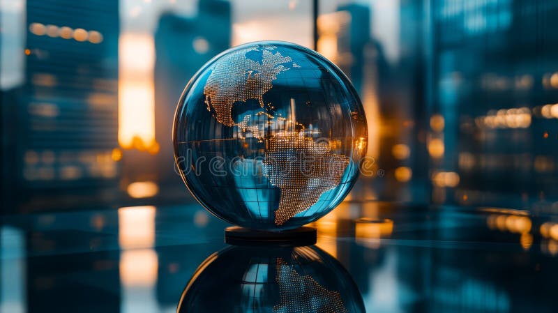 Crystal Globe Reflecting City Lights in a Modern Urban Setting during ...