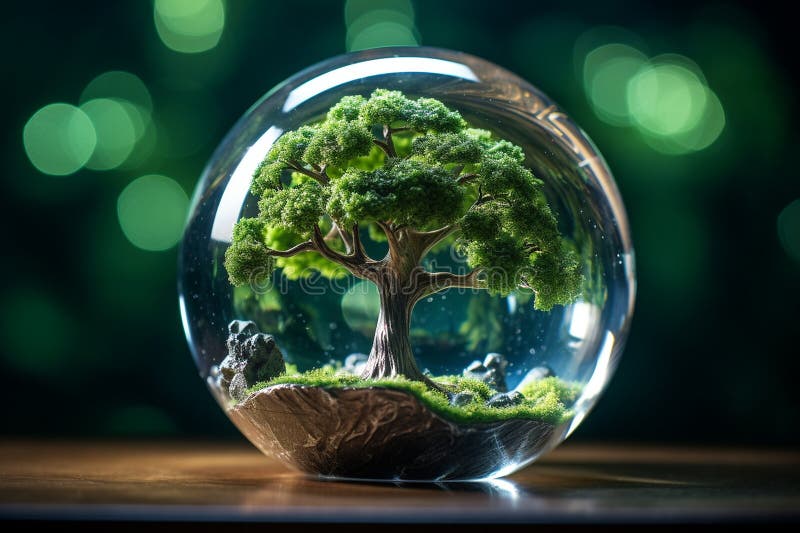 Crystal Globe and Tree Harmony. Generative by Ai Stock Illustration ...