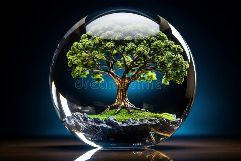 Crystal Globe and Tree Harmony. Generative by Ai Stock Illustration ...