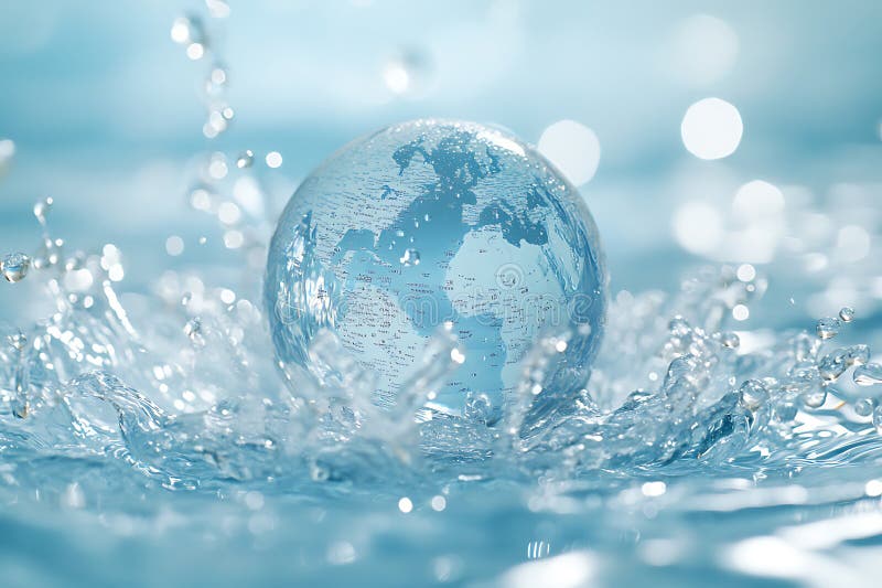 Crystal Globe in Water Splash Symbolizing Global Connection and ...