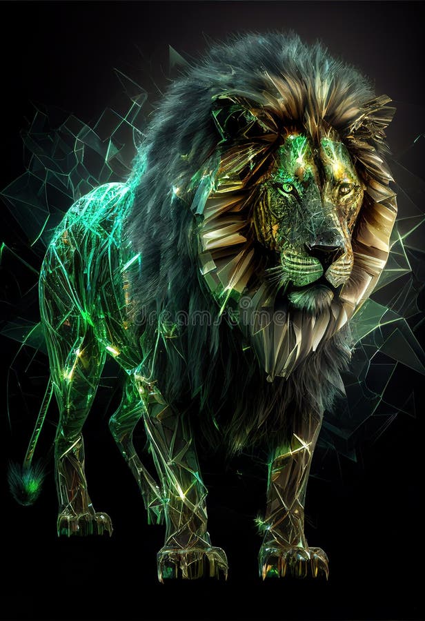 Crystal Green Fire Lion Backdrop. AI Generated Stock Illustration ...