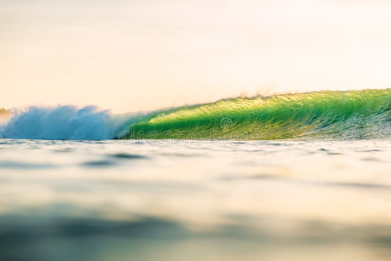 Crystal Green Wave in Ocean. Breaking Wave and Evening Light Stock ...