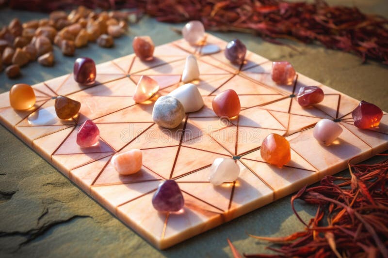 Crystal Grid Arranged in a Sacred Geometry Pattern Stock Illustration ...