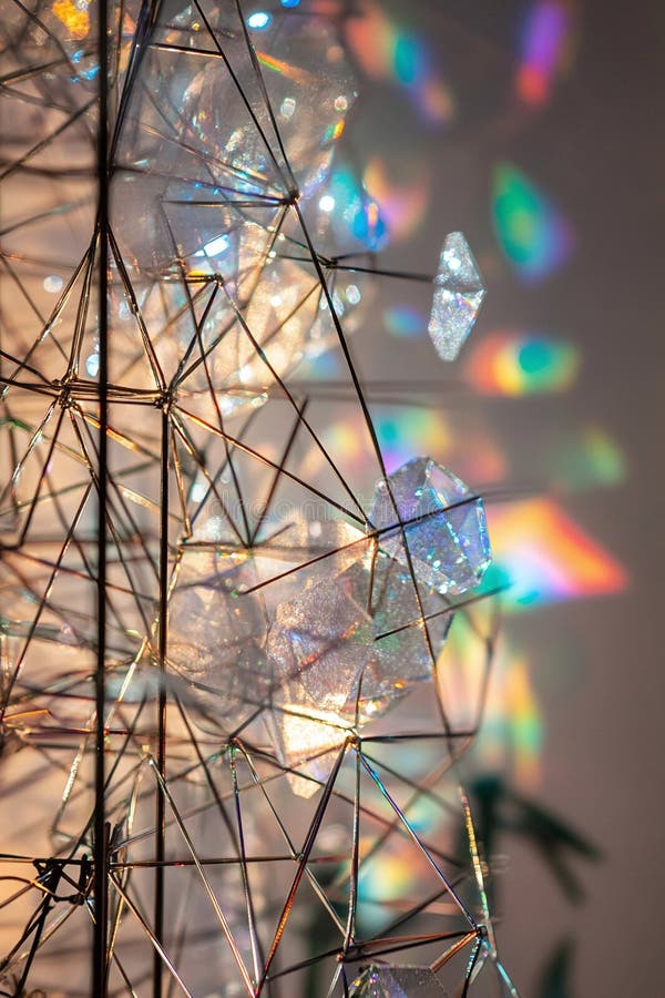 Crystal Grid Structure with Rainbow Light Refraction Stock Illustration ...