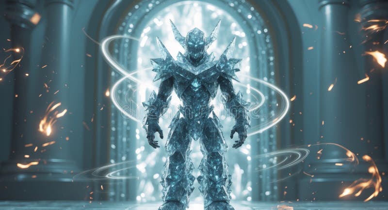 Crystal Guardian. a Digital Rendering of a Futuristic Ice Warrior in a ...