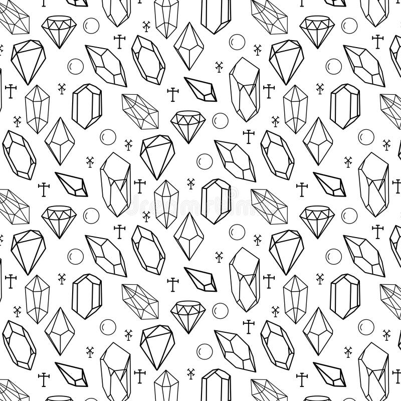 Crystal Hand Drawn Doodle Line Art Seamless Pattern Stock Illustration ...