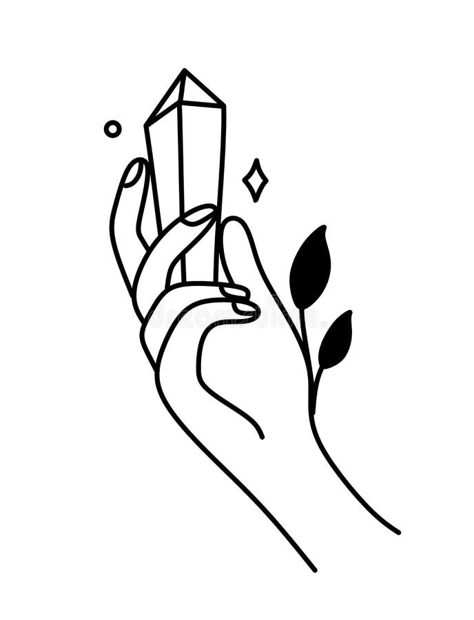 Crystal in Hand. Magical Symbols Doodles Esoteric Boho Mystical Hand ...