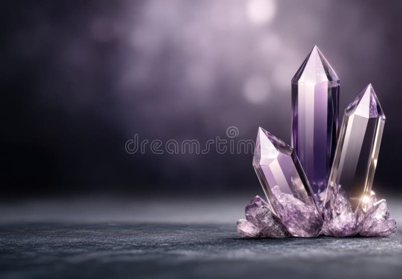 Crystal Healing, Purple Background, Three Crystal Points in the Front ...