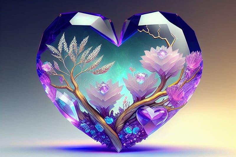 Crystal Heart with Beautiful Flowers Inside.generative Ai Stock ...