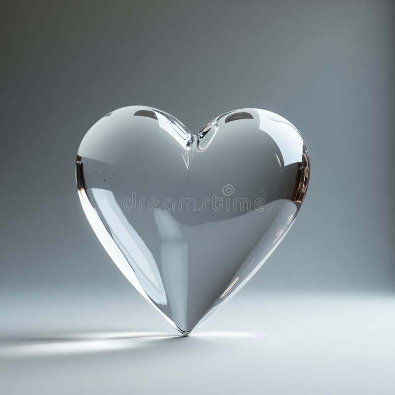 Crystal Heart Shape in Clear Glass on Light Grey Background Represents ...