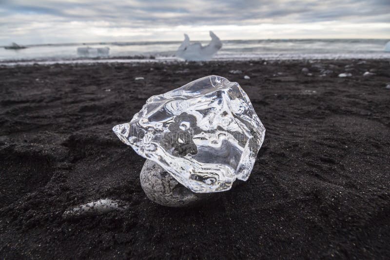 Crystal Ice on Black Diamond Beach, Iceland Stock Photo - Image of ...