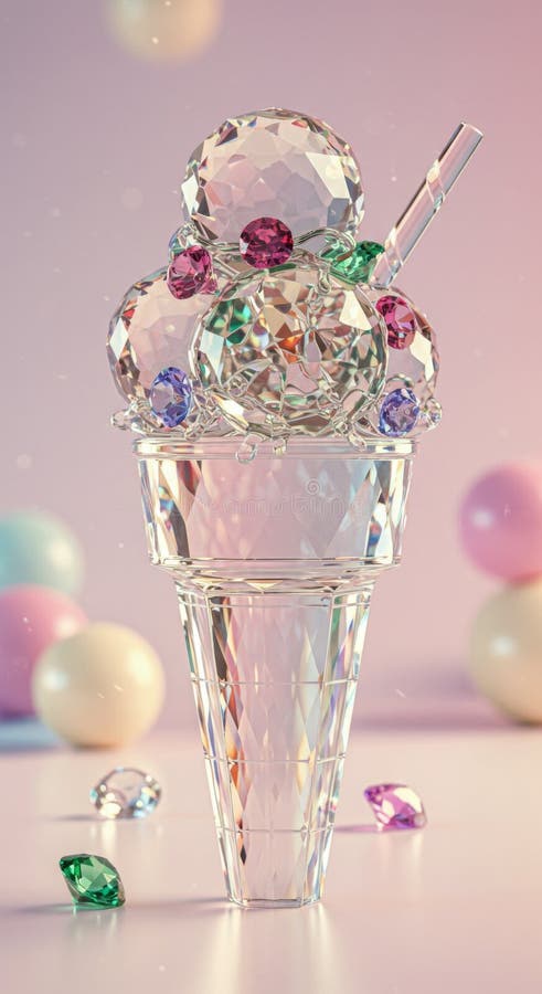 Crystal Ice Cream Cone with Gemstones Stock Illustration - Illustration ...