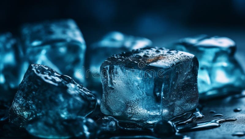 Crystal Ice Cube Sits in Refreshing Blue Liquid Generated by AI Stock ...