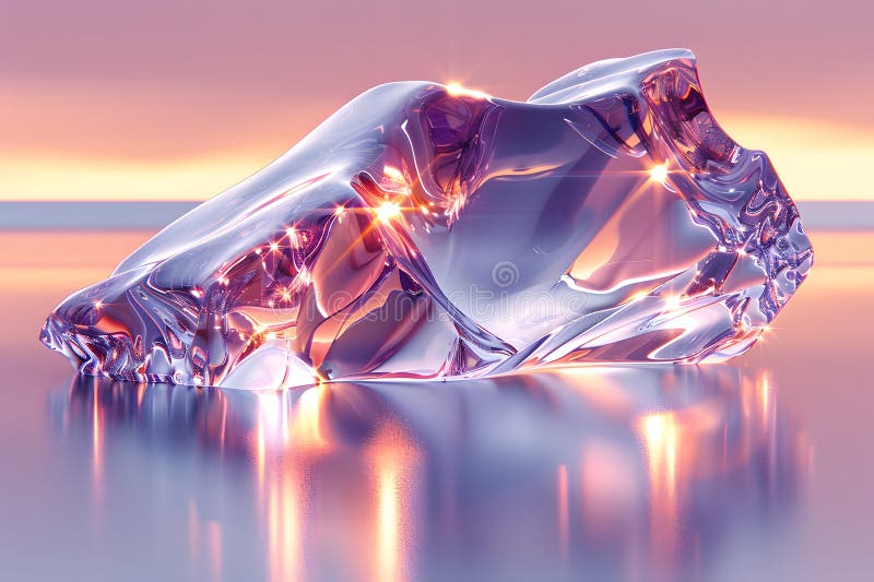 Crystal Ice Formation on Reflective Surface at Sunset Generative AI ...