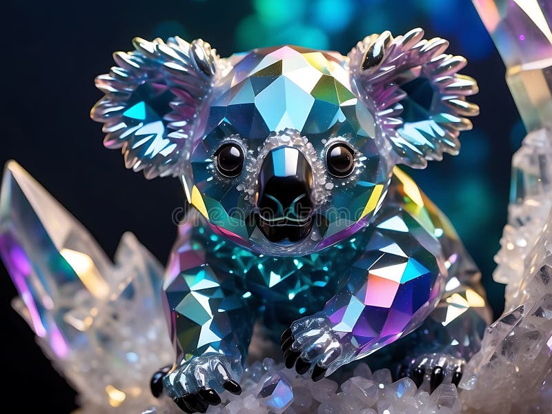 Crystal Koala Statue on Rock, Encircled by Crystals Stock Illustration ...