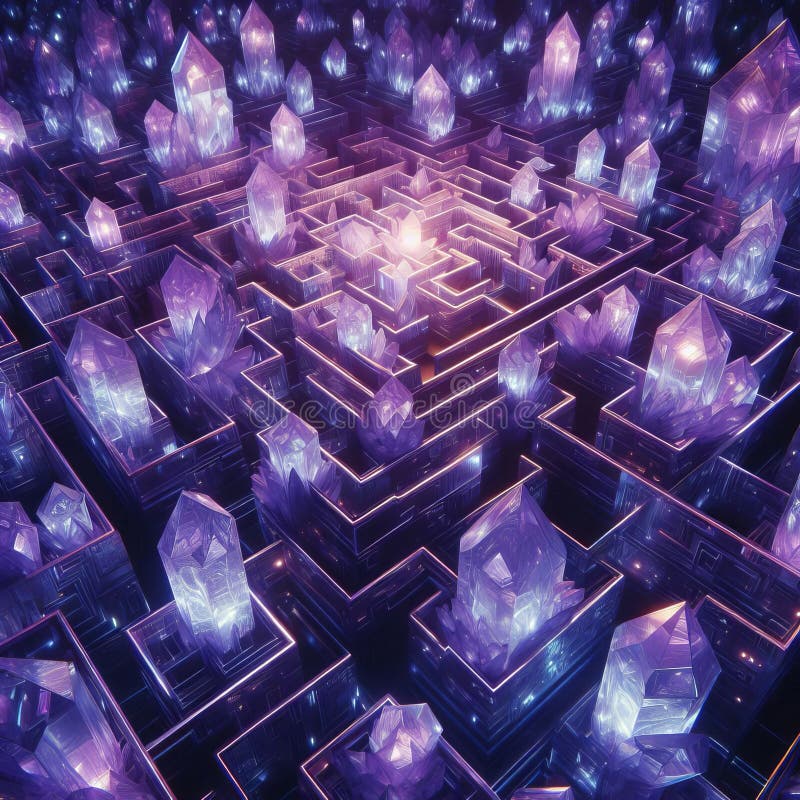 Crystal Labyrinth â€ a Maze of Glowing Amethyst Crystals with Stock ...