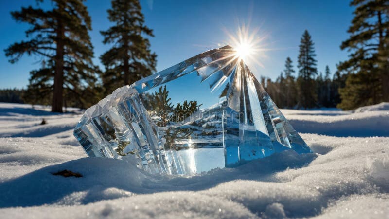 Sparkling Ice Prism in Snowy Winter Landscape Stock Illustration ...