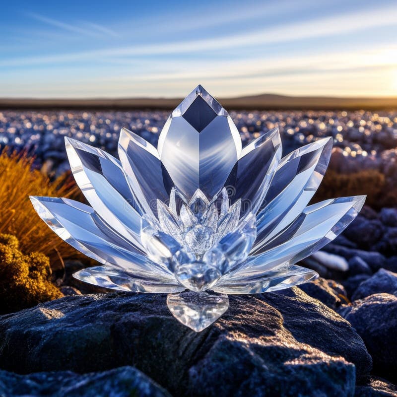 Crystal Lotus Flower on the Beach at Sunset. 3d Render Stock ...