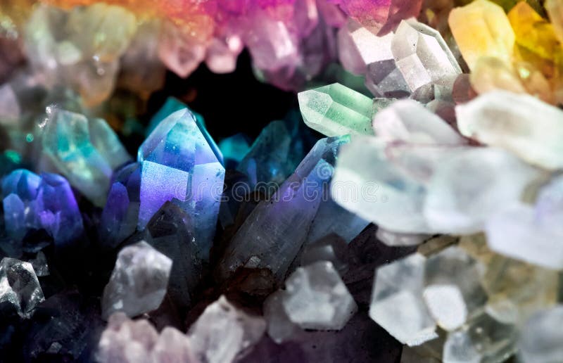 Crystal Magic Quartz Gem Stone. Iridescent Crystals. Sparkly Texture of ...