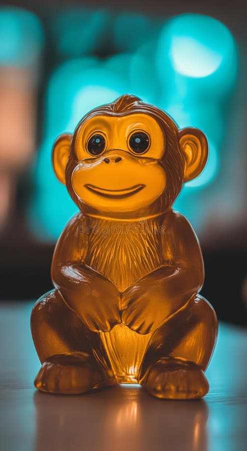 A Crystal Monkey Figurine Illuminated by Vibrant Blue and Purple Light ...