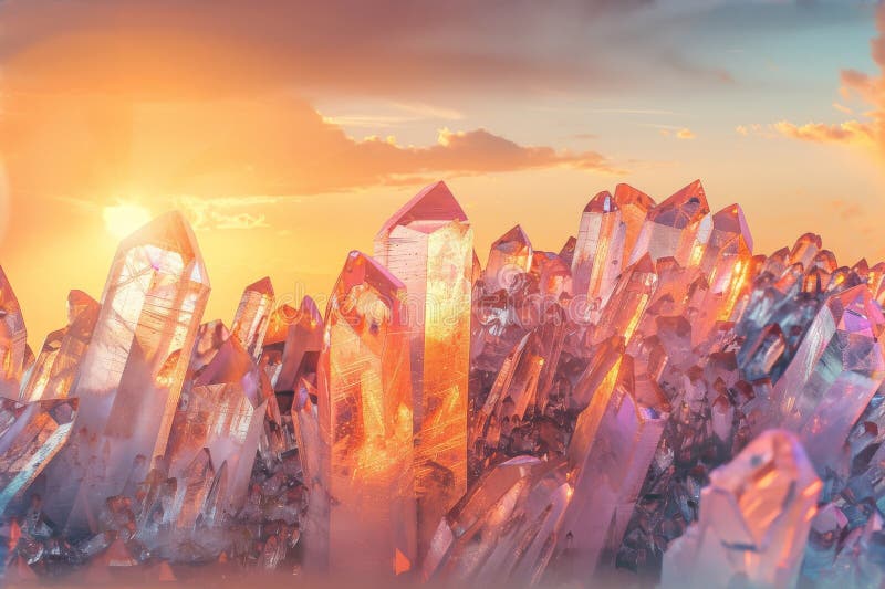 Crystal Mountains View, Crystals Landscape Illuminated by the Setting ...
