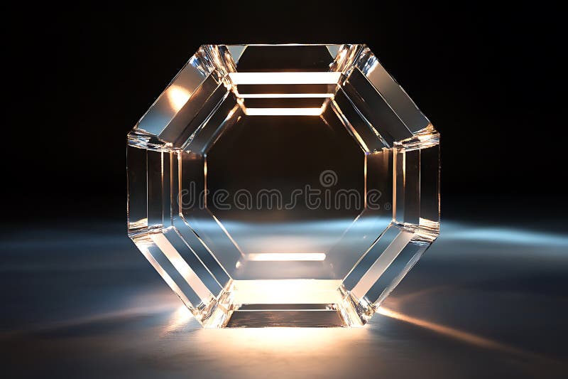 Crystal Octagon Prism on Reflective Surface with Light Refraction and ...