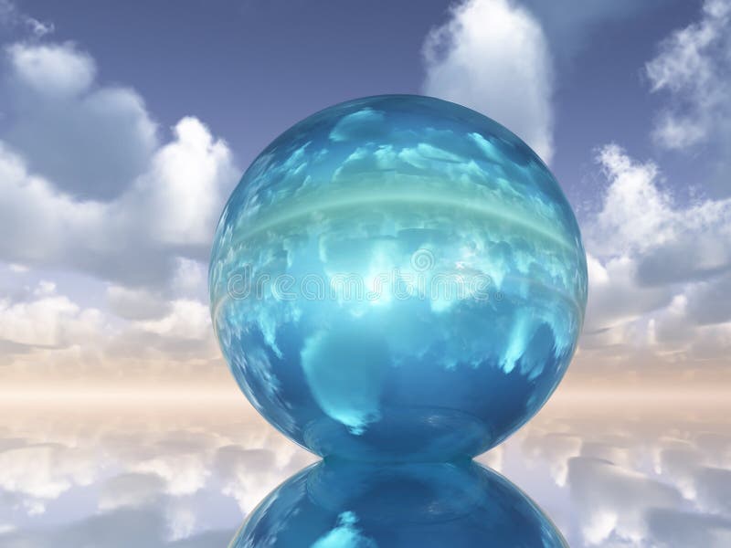 Blue Crystal Sphere on Surreal Horizon Stock Illustration ...