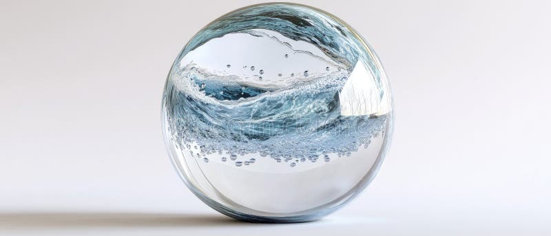 A Crystal Orb with Swirling Blue Water and White Flecks Inside, on a ...