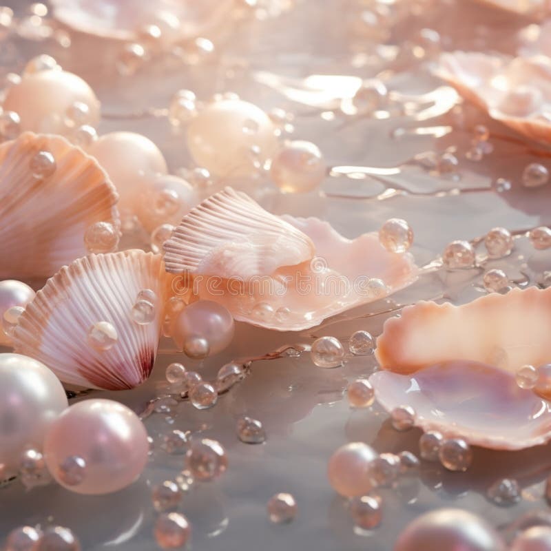 Crystal and Pearl Shells Float Gracefully in the Serene Pool Photo Stock Illustration ...