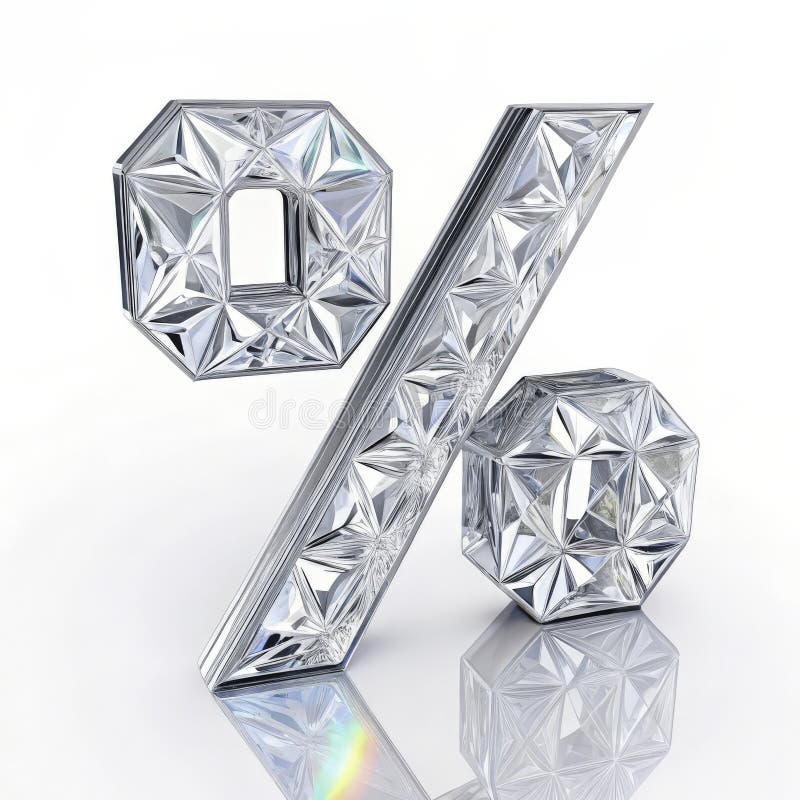 Crystal Percent Symbol, 3D Rendering, Prismatic Light Effect, Studio ...