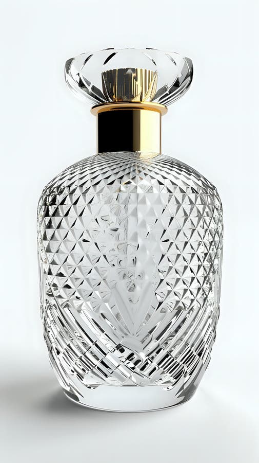 A Crystal Perfume Bottle with a Diamond Pattern and a Gold Cap ...