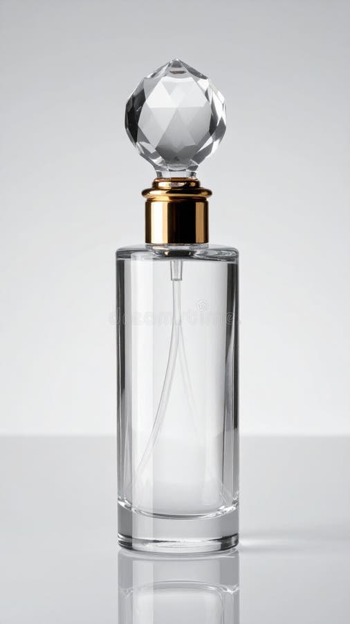 Crystal Perfume Bottle with Gold Cap on White Background Stock ...