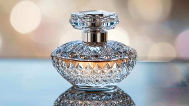 Crystal Perfume Bottle on a Reflective Surface Stock Illustration ...