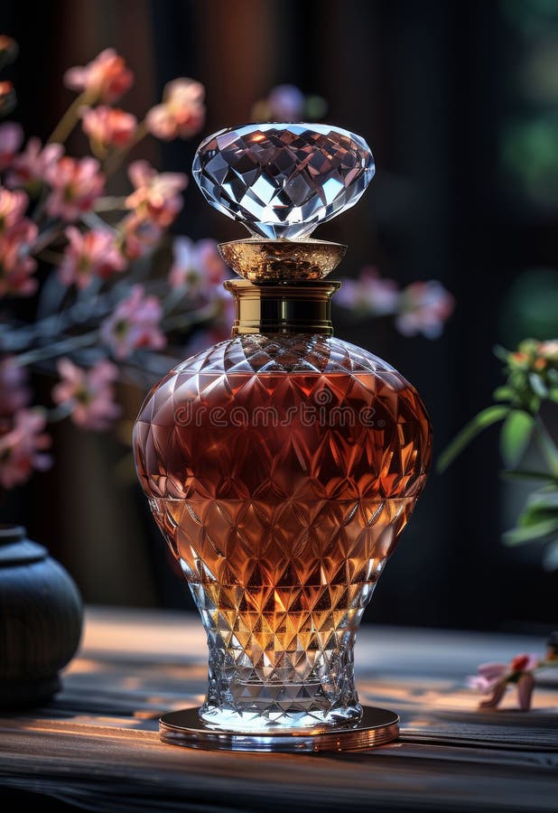 Crystal Perfume Bottle on Table Stock Photo - Image of nature, light ...
