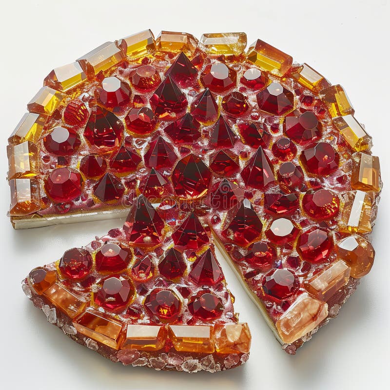 Crystal Pizza in Precious Red Stones on White Background Stock ...