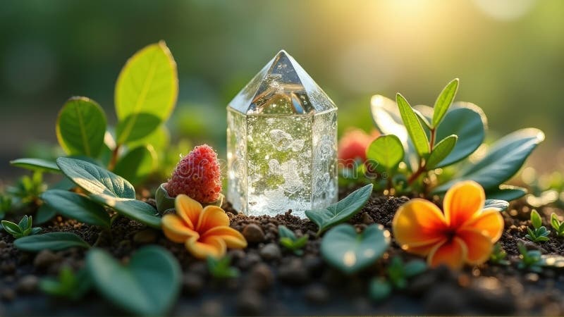Crystal Point in a Garden Setting Stock Illustration - Illustration of ...