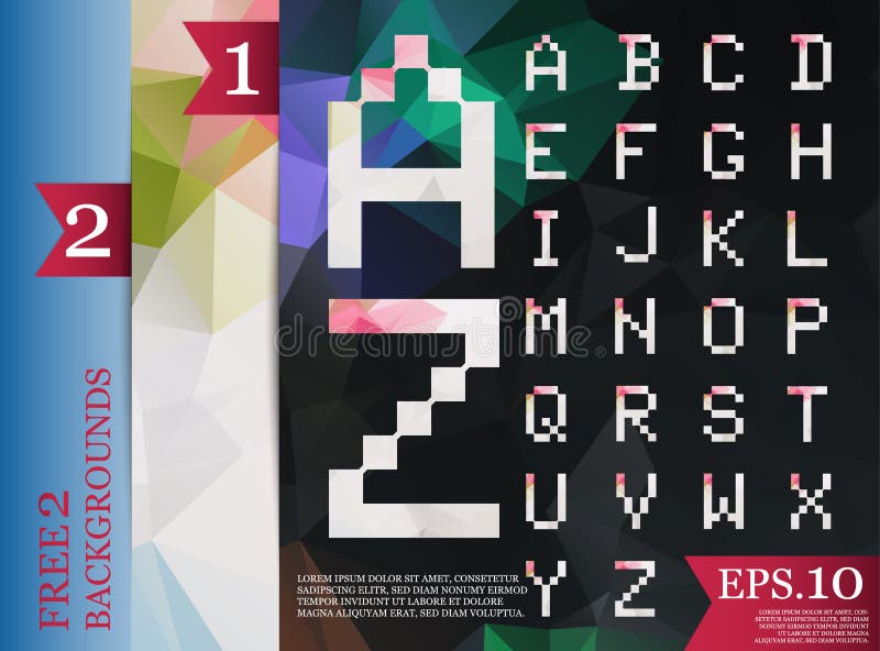 Crystal Polygonal Font with Glitters and Geometric Patterns. Stock ...