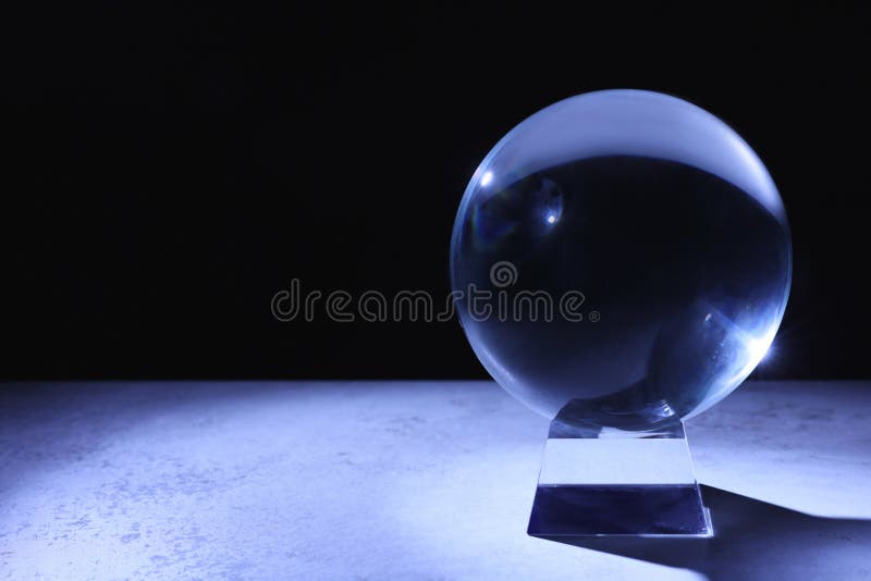 Crystal Prediction Ball on Table in Darkness, Space for Text. Fortune ...