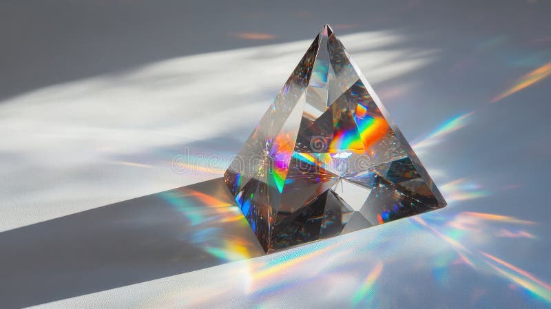 Crystal Prism Casting Rainbow Light Reflections on Surface Stock Photo ...