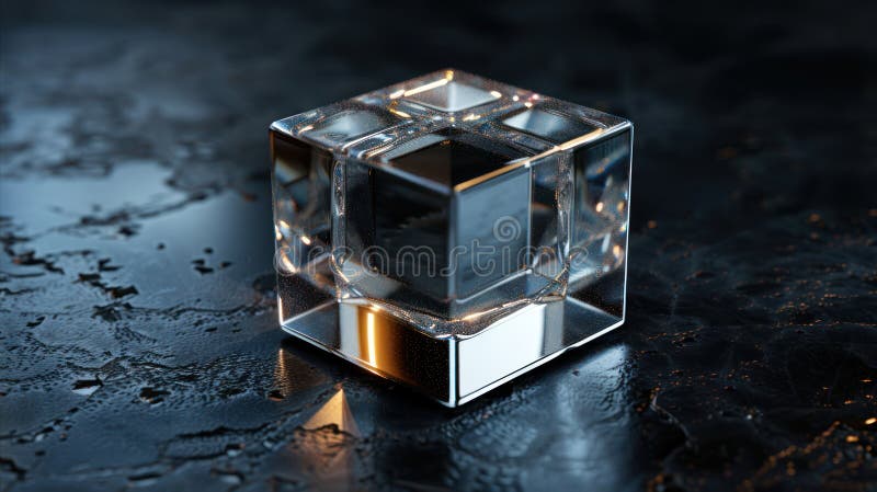 Crystal Reflections: 3D Render of Glass Cube on Black Background Stock ...