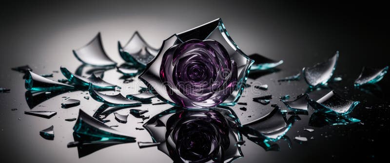 Crystal Rose Blooming from Broken Glass on Black Background Stock ...