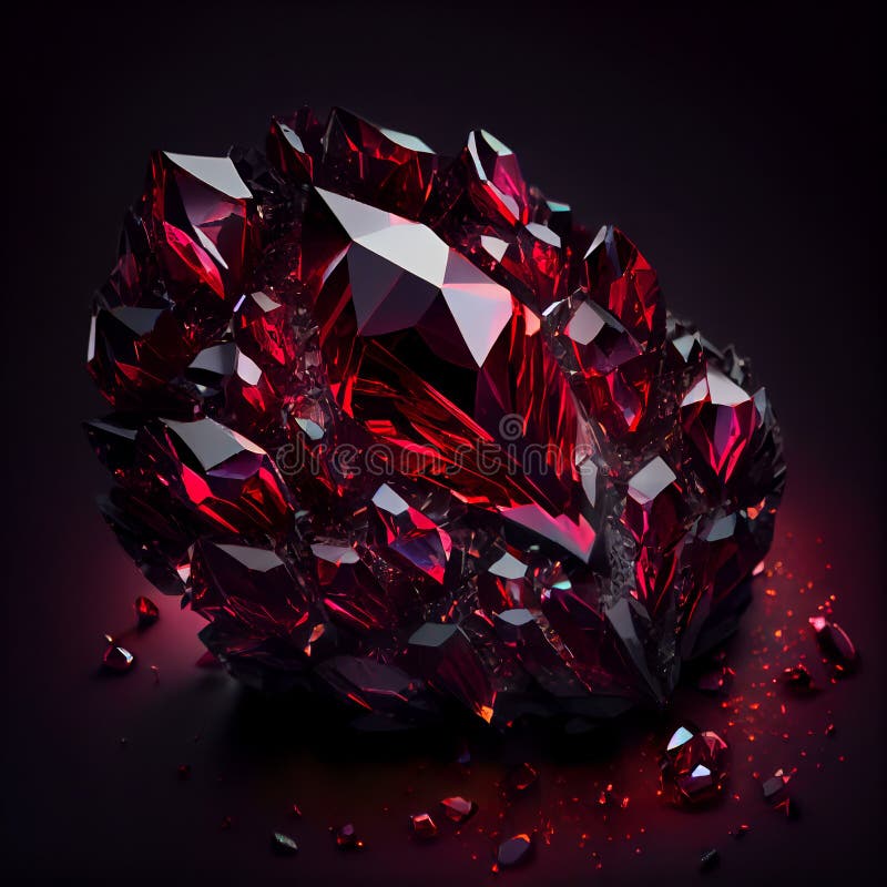 Crystal Ruby Gem Isolated on Black Background. Stock Illustration ...