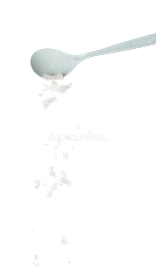 Crystal Salt Fall Down Pouring in Plastic Spoon, Flake White Grain ...