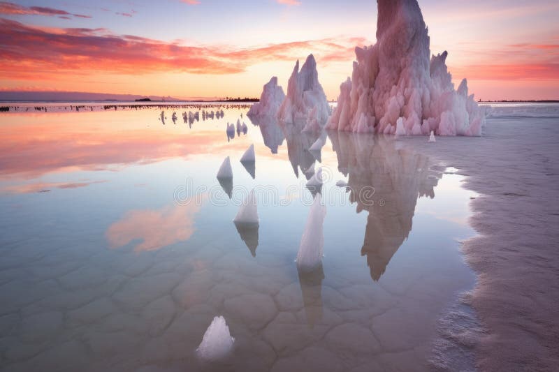 Crystal Salt Formations on the Lagoon Shore with Footprints Stock Image ...