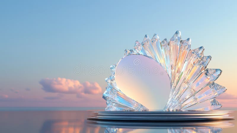 A Crystal Sculpture Rests on a Plate Floating on the Water S Surface ...
