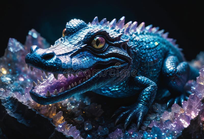 Crystal Sculpture in the Shape of a Close-up Black Alligator Stock ...