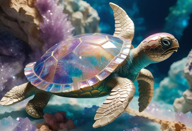 Crystal Sea Turtle Sculpture in a Vibrant Geode Stock Illustration ...