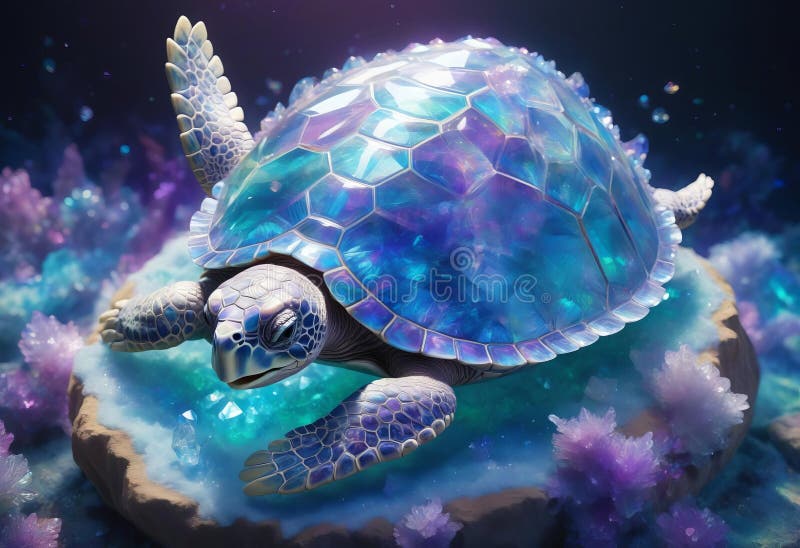 Crystal Sea Turtle Sculpture in a Vibrant Geode Stock Illustration ...